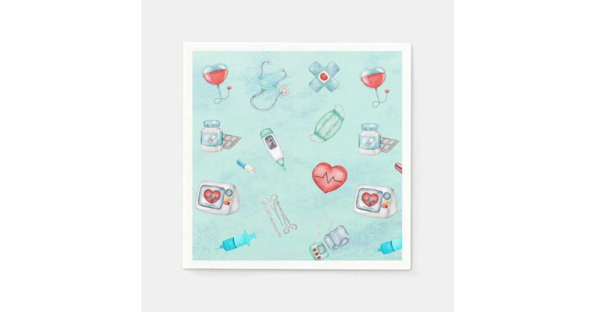 Watercolor Medical Doctor Nurse Themed Napkins | Zazzle