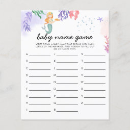 Watercolor Mermaid Baby Shower Game Name Game | Zazzle