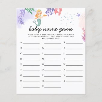 Watercolor Mermaid Baby Shower Game Name Game | Zazzle