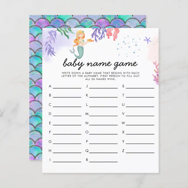Watercolor Mermaid Baby Shower Game Name Game | Zazzle