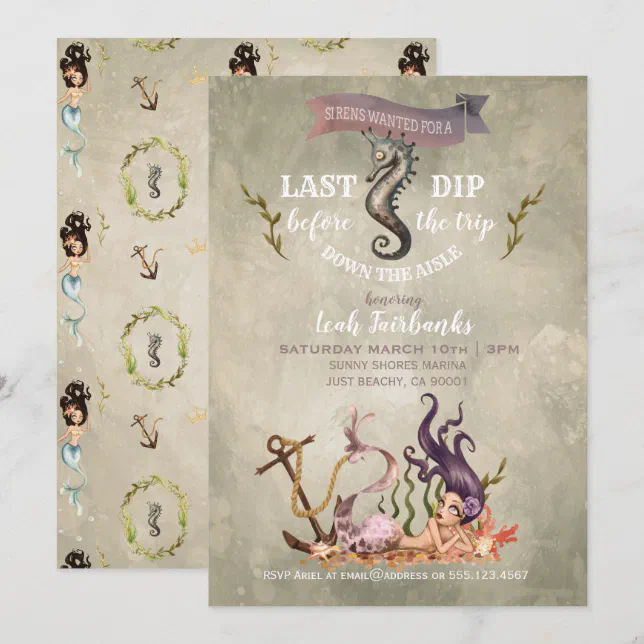 Watercolor Mermaid Bachelorette Party Invitation | Zazzle