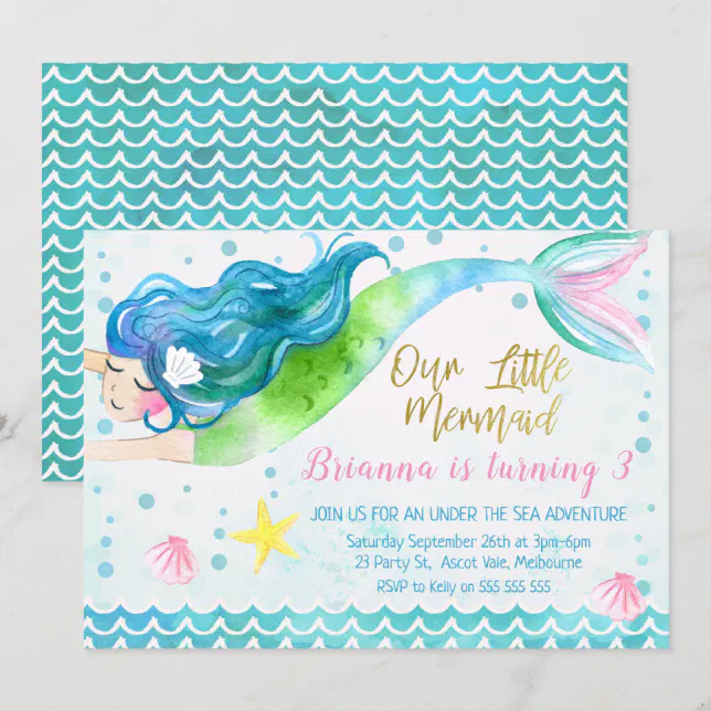 Watercolor mermaid invitation | Zazzle