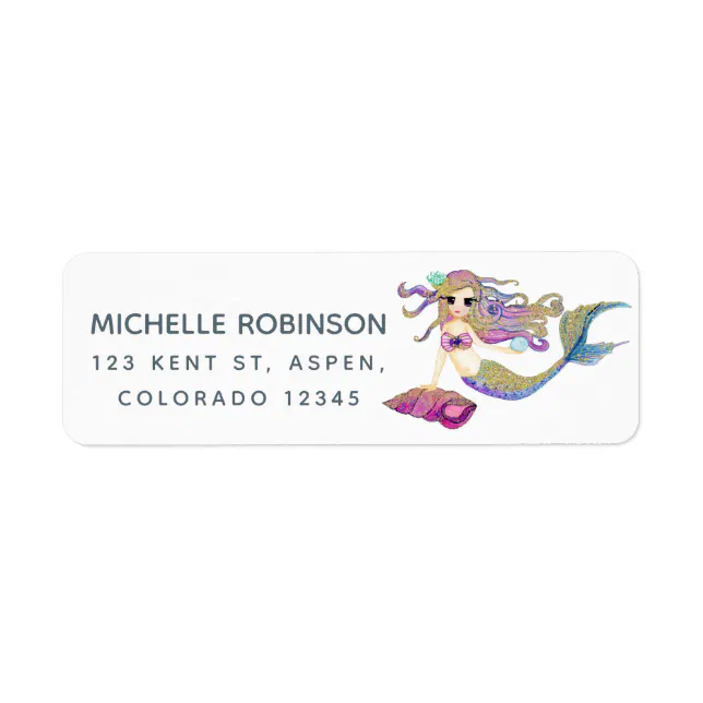 Watercolor Mermaid themed Birthday Party Label | Zazzle