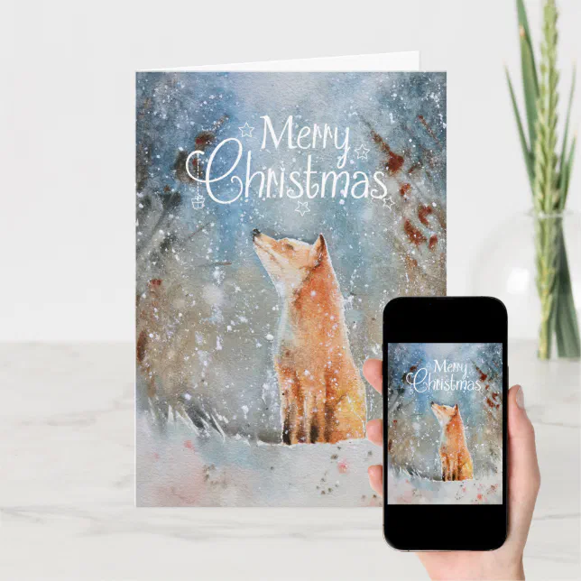 Watercolor Merry Christmas Snow Wolf Woodland Holiday Card | Zazzle