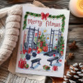 Watercolor Merry Fitmas Fitness Christmas Card | Zazzle