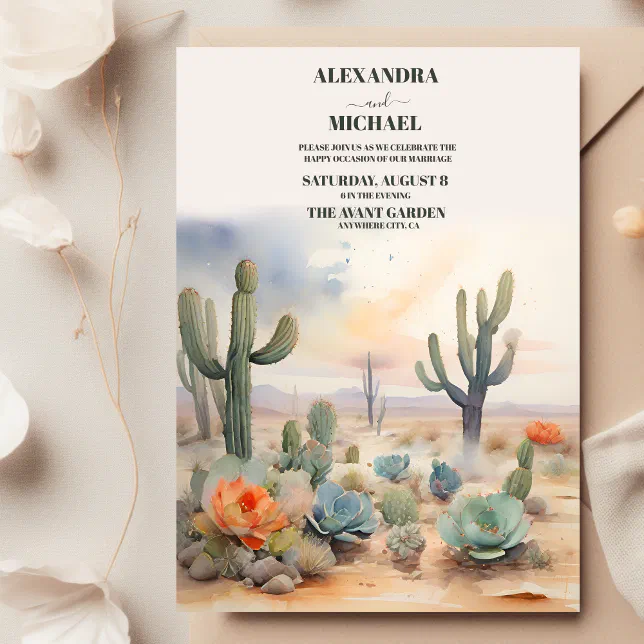 Watercolor Mexican Cactus Desert Wedding Invitation | Zazzle