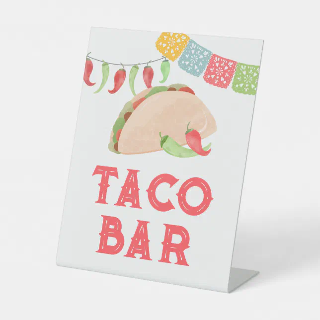 Watercolor Mexican Fiesta Taco Bar Pedestal Sign | Zazzle