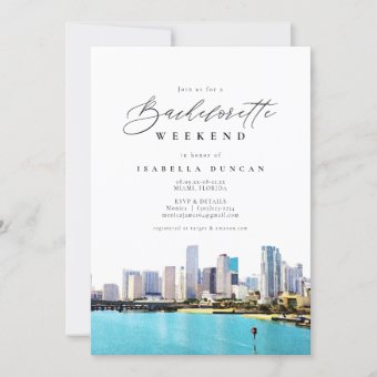 Watercolor Miami Skyline Tropical Beach Island Invitation | Zazzle