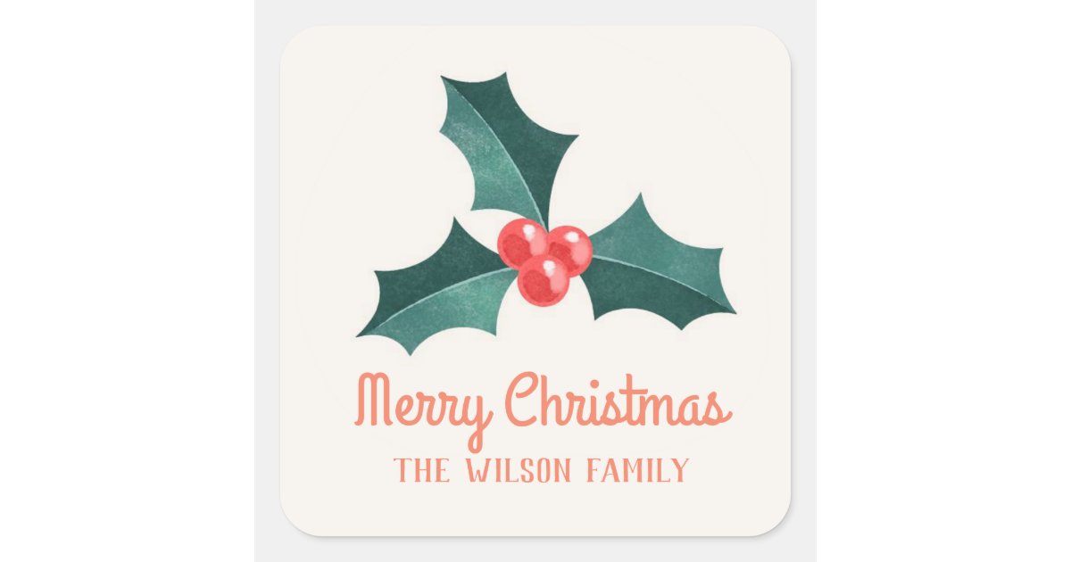 Watercolor mistletoe christmas square sticker | Zazzle