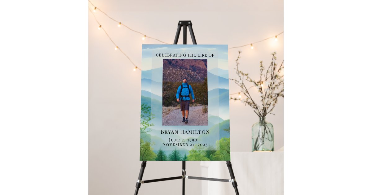 Watercolor Misty Mountains Funeral Sign | Zazzle
