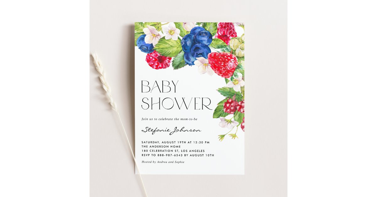 Watercolor Mixed Berries Summer Baby Shower Invitation | Zazzle