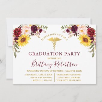 Watercolor Mixed Floral Medical Graduation Party Invitation | Zazzle