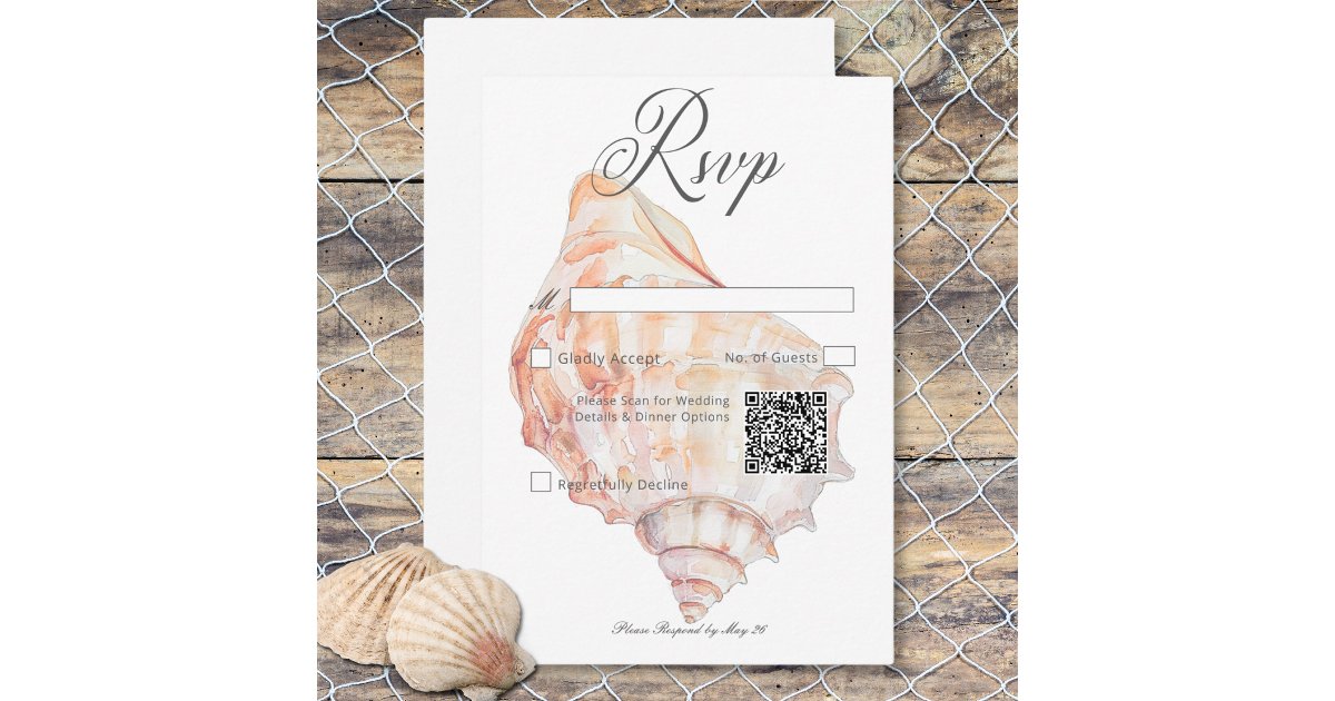 Watercolor Modern Palms & Beach Scene QR Code RSVP Card | Zazzle