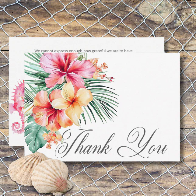 Watercolor Modern Palms & Beach Scene Wedding Thank You Card | Zazzle