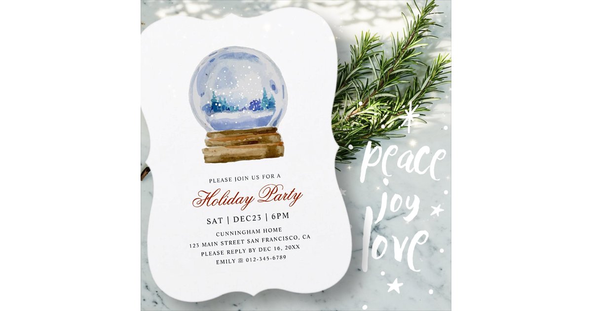 Watercolor Modern Snow Globe Holiday Party Invitation | Zazzle