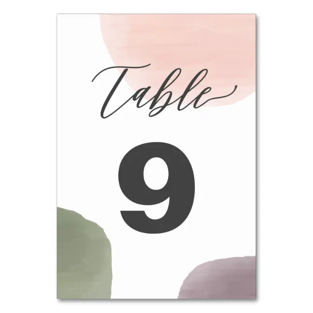Watercolor Modern Wedding Table Number Cards | Zazzle