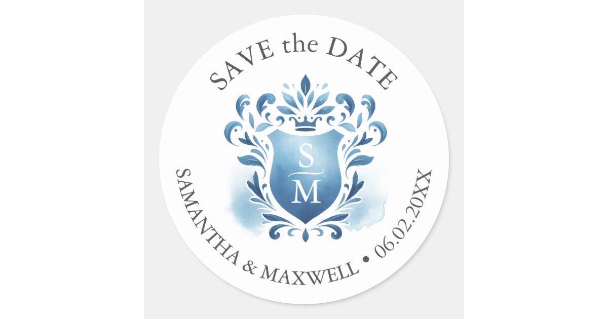 Watercolor Monogrammed Crest Classic Round Sticker | Zazzle