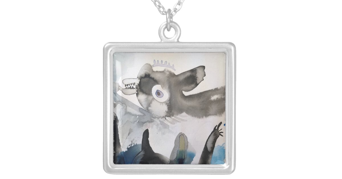 watercolor monster silver plated necklace | Zazzle