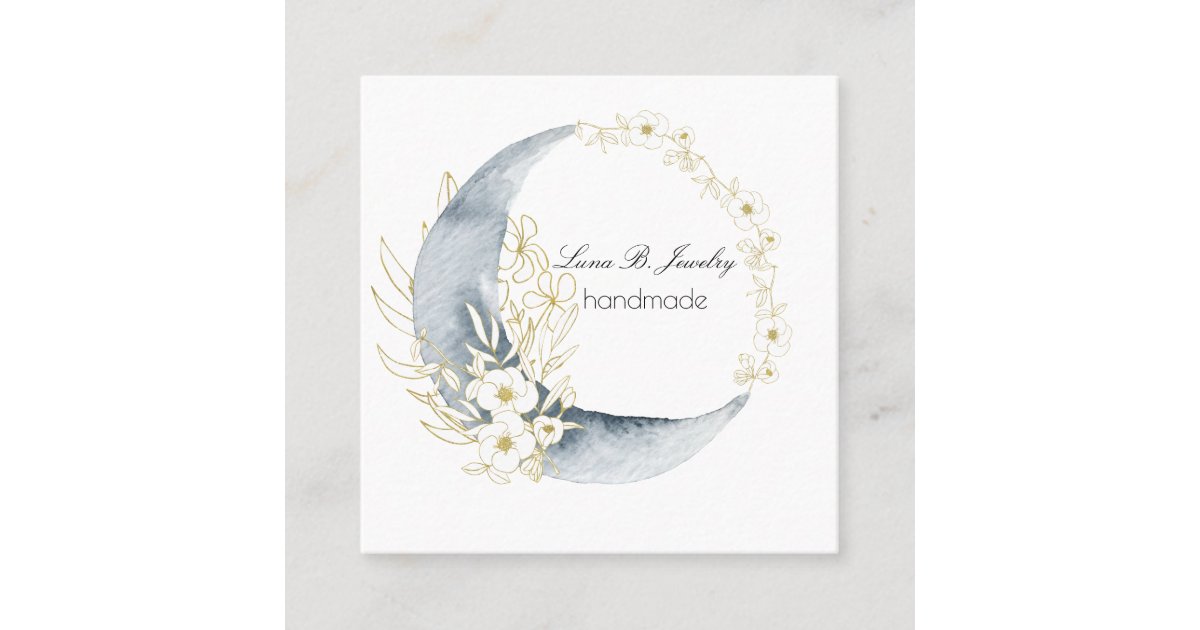 Watercolor Moon & Floral round frame Square Card | Zazzle