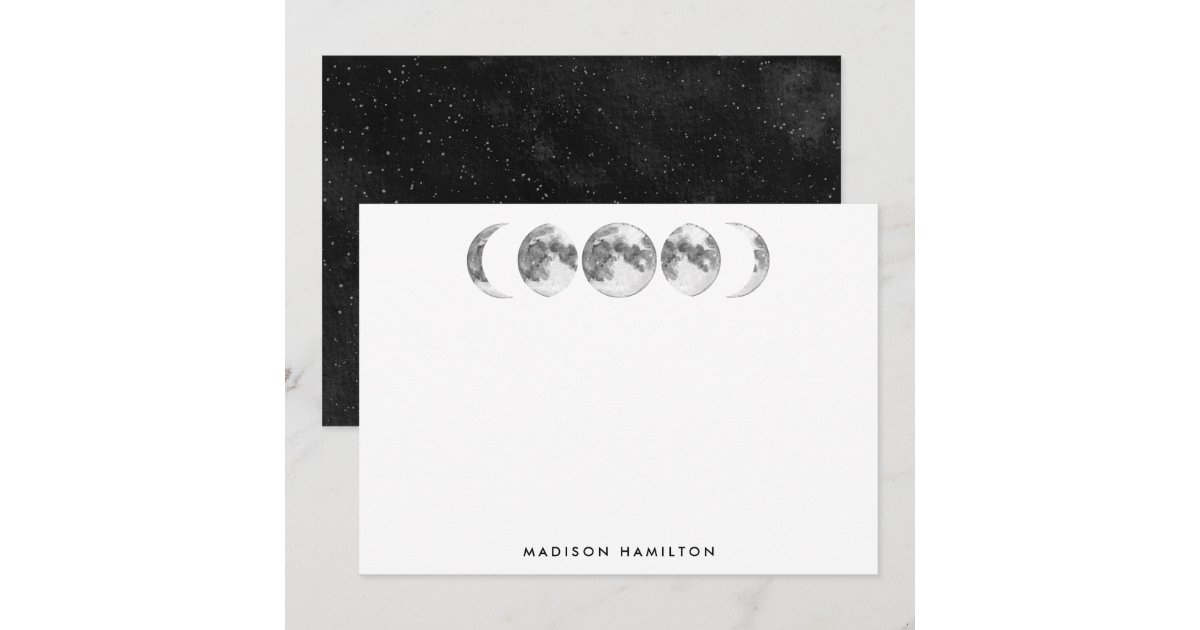 Watercolor Moon Phases Personalized Stationery Note Card | Zazzle