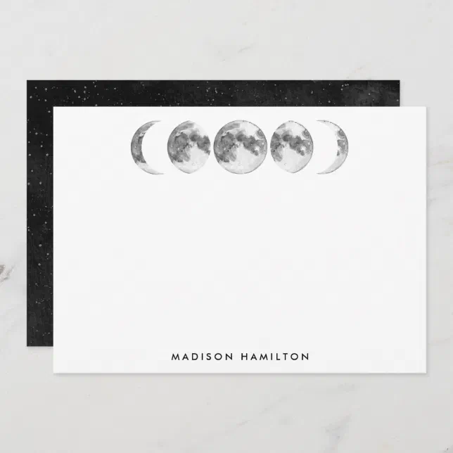 Watercolor Moon Phases Personalized Stationery Note Card | Zazzle