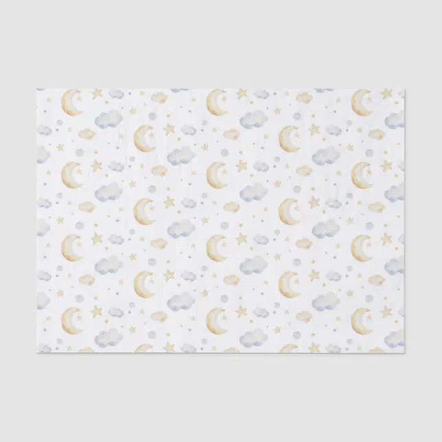 Watercolor Moon Stars & Cloud Pattern Tissue Paper | Zazzle