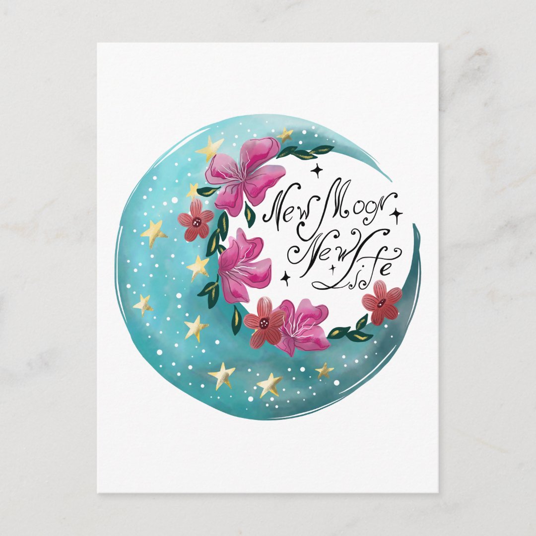 Watercolor Moon with stars and flowers Postcard | Zazzle