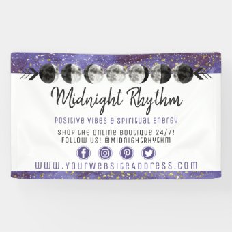 Watercolor Moons Lunar Cycle Galaxy Sky Energy Banner | Zazzle