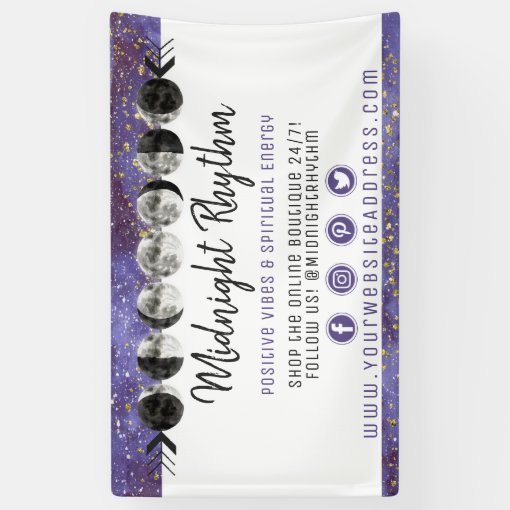 Watercolor Moons Lunar Cycle Galaxy Sky Energy Banner | Zazzle