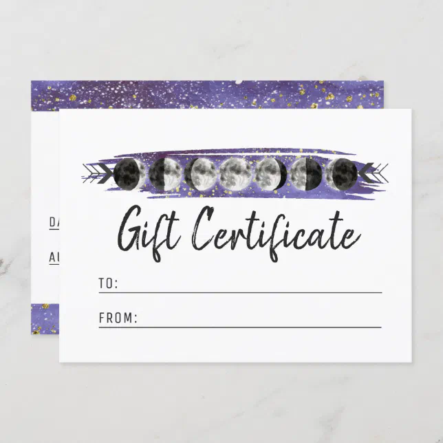 Watercolor Moons Lunar Cycle Gift Certificate Card | Zazzle