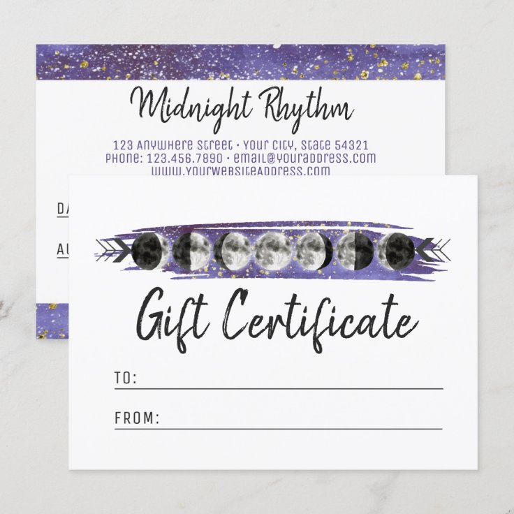 Watercolor Moons Lunar Cycle Gift Certificate Card | Zazzle