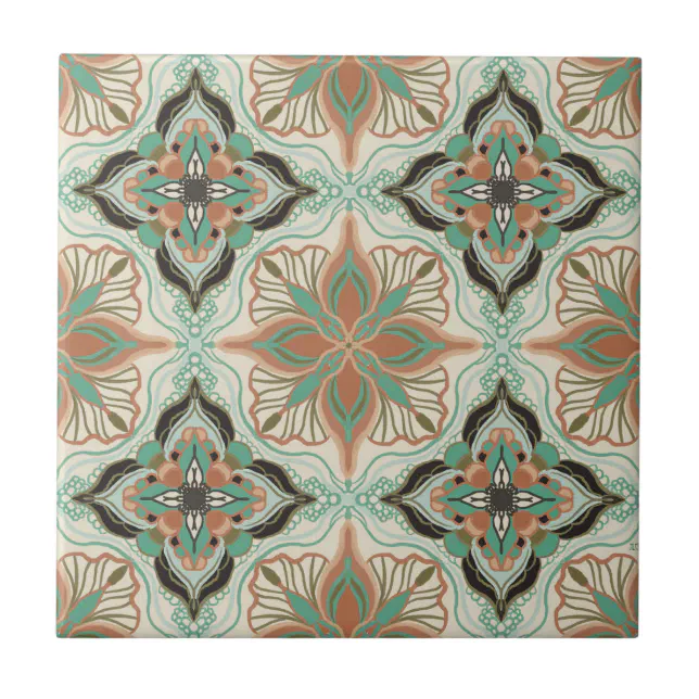 Watercolor Moroccan Floral Ceramic Tile | Zazzle