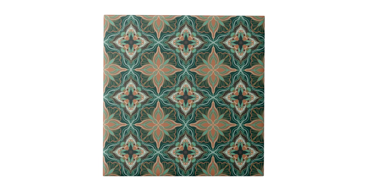 Watercolor Moroccan Teal Floral Ceramic Tile | Zazzle