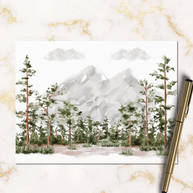 Watercolor Mountain and Forest Postcard | Zazzle
