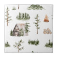 Watercolor Mountain Cabin Forest Seamless Pattern Ceramic Tile | Zazzle