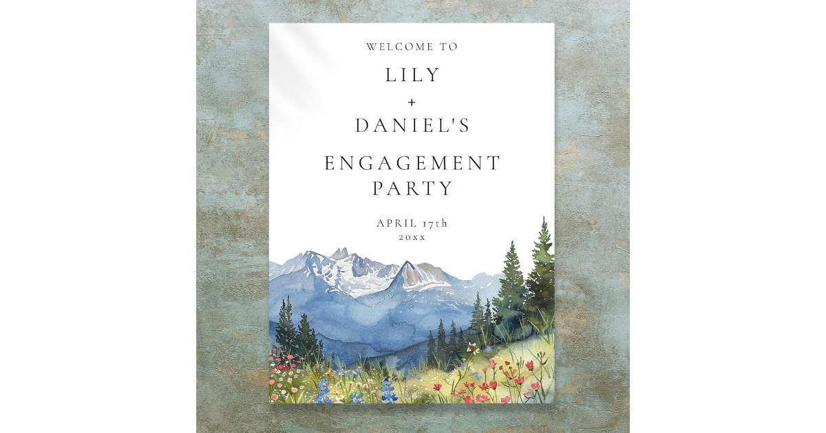 Watercolor Mountain Engagement Party Welcome Sign | Zazzle