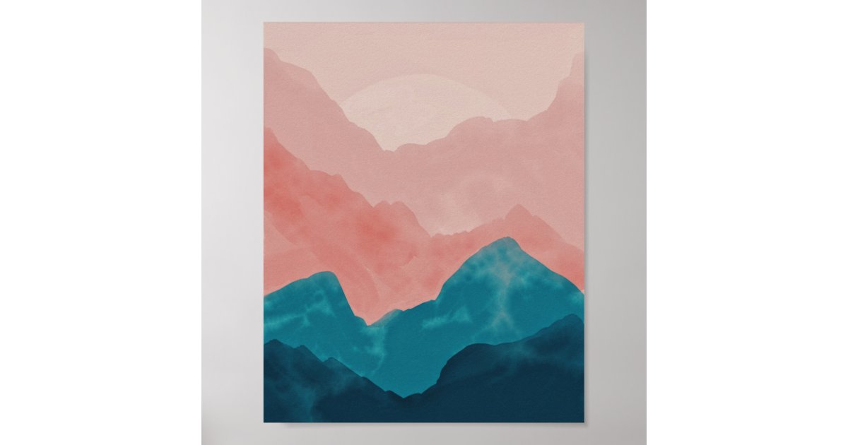 Watercolor Mountain Hills Poster | Zazzle