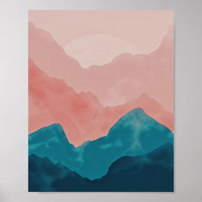 Watercolor Mountain Hills Poster | Zazzle