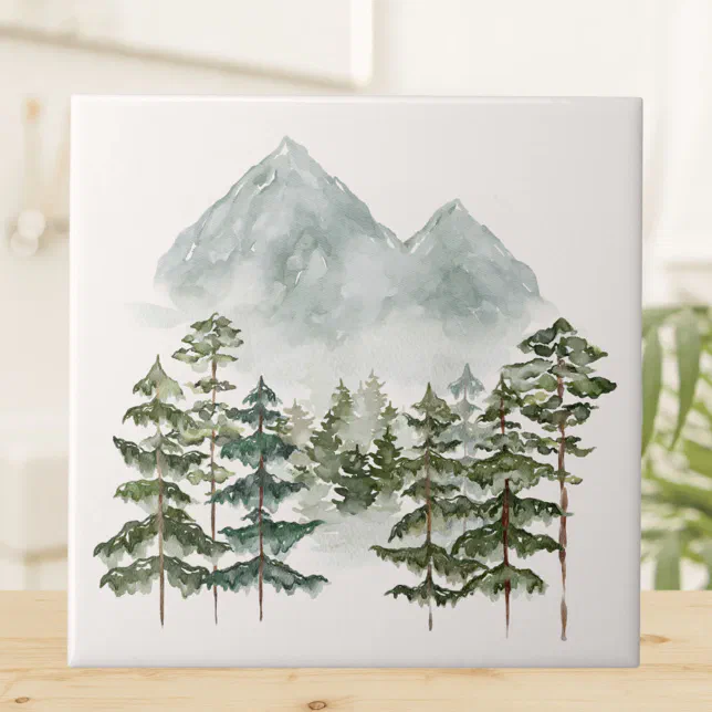 Watercolor Mountain Landscape View Ceramic Tile | Zazzle