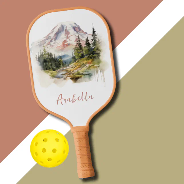 Watercolor Mountain Scenic Landscape Personalized Pickleball Paddle ...