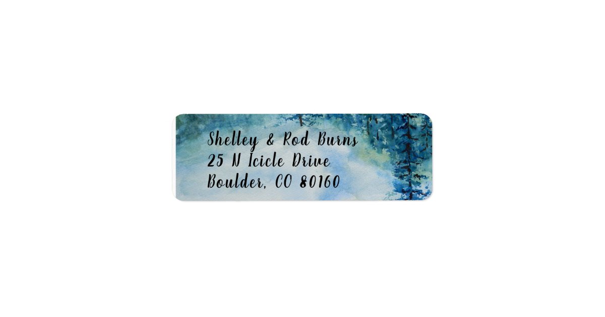 Watercolor Mountain Snow Evergreen Trees Label | Zazzle