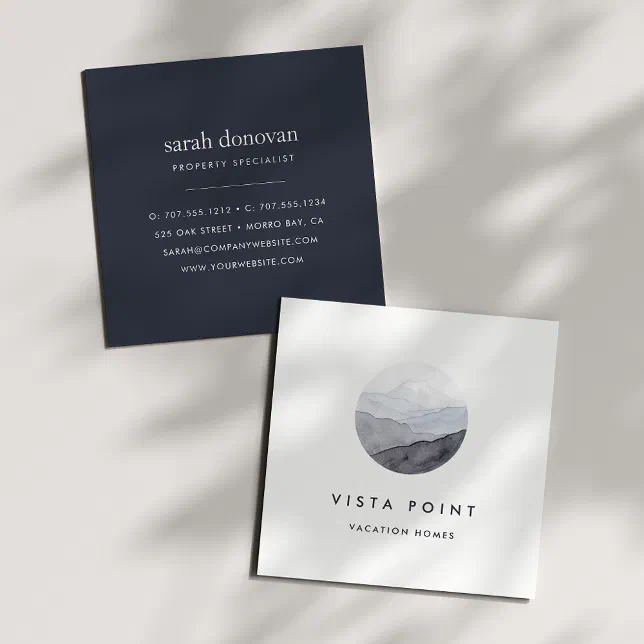Watercolor Mountain Vista Logo Square Business Card | Zazzle