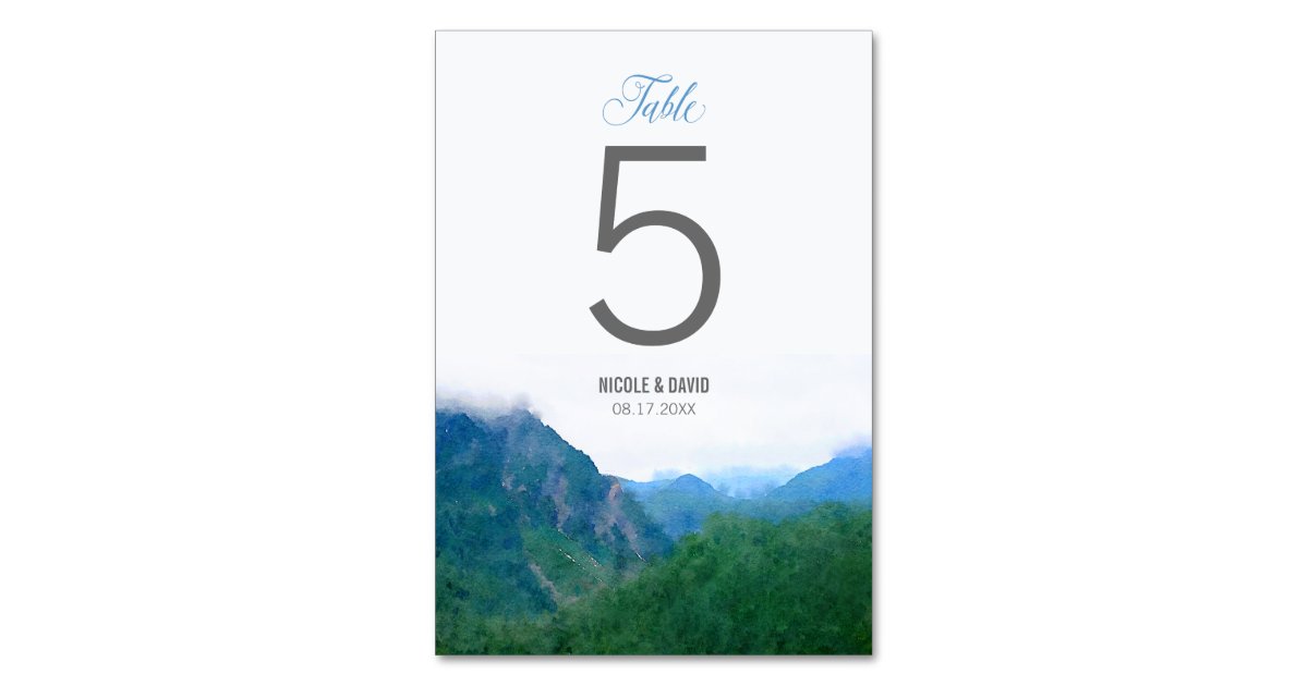 Watercolor Mountain Wedding Table Number | Zazzle