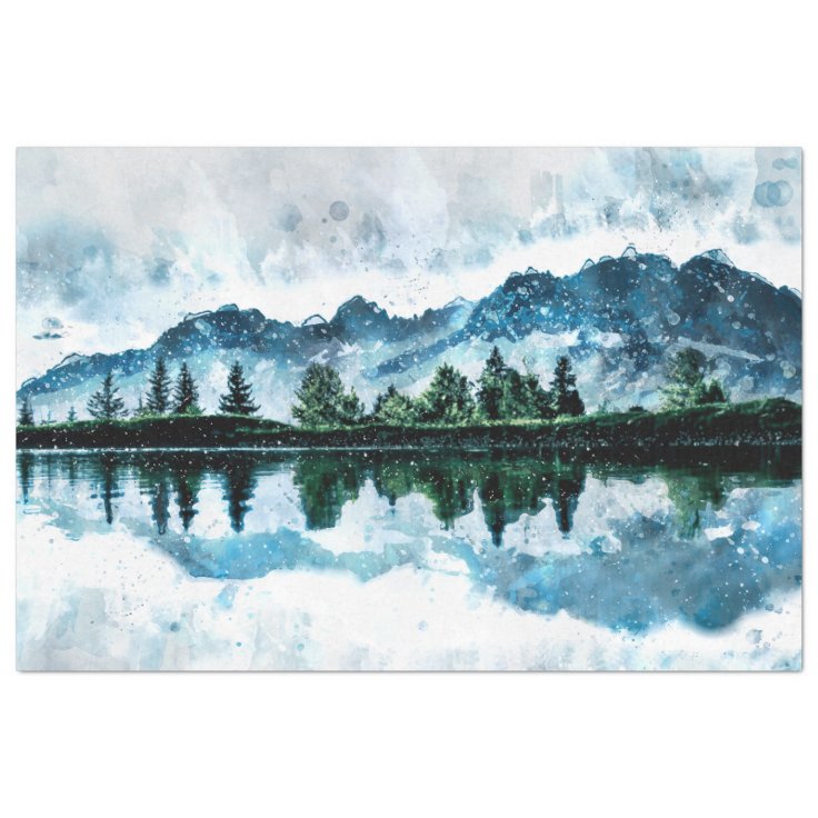 Watercolor Mountains Decoupage Tissue Paper | Zazzle
