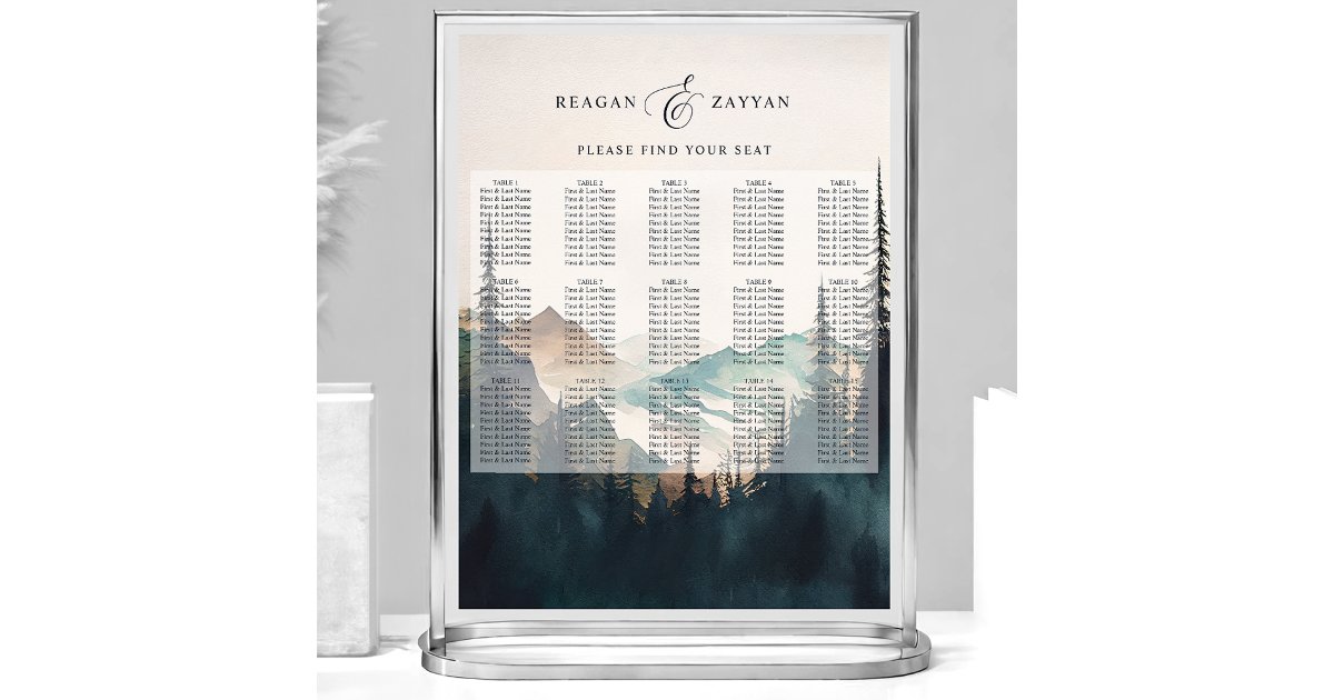Watercolor Mountains Pine Wedding Seating Chart | Zazzle