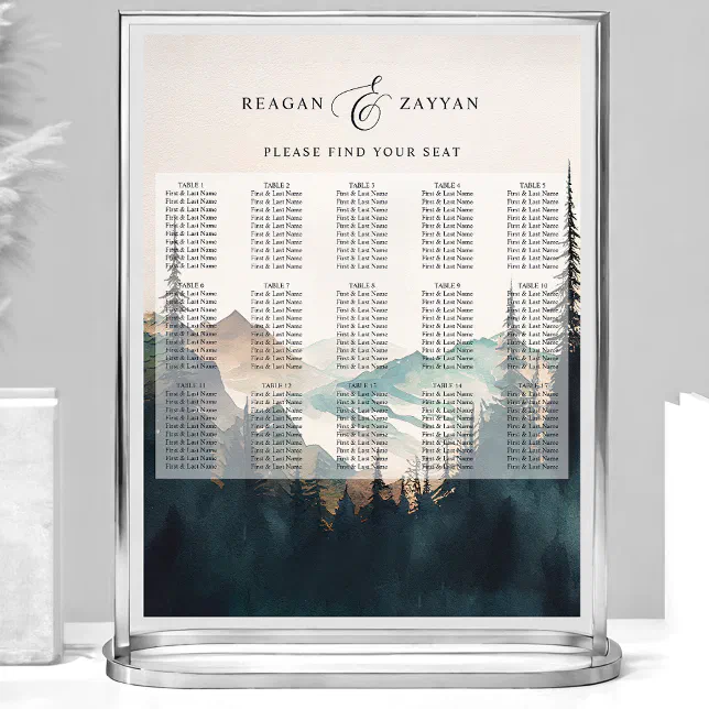 Watercolor Mountains Pine Wedding Seating Chart | Zazzle