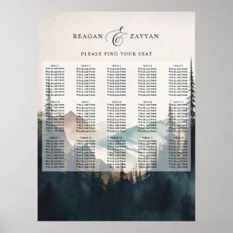 Watercolor Mountains Pine Wedding Seating Chart | Zazzle
