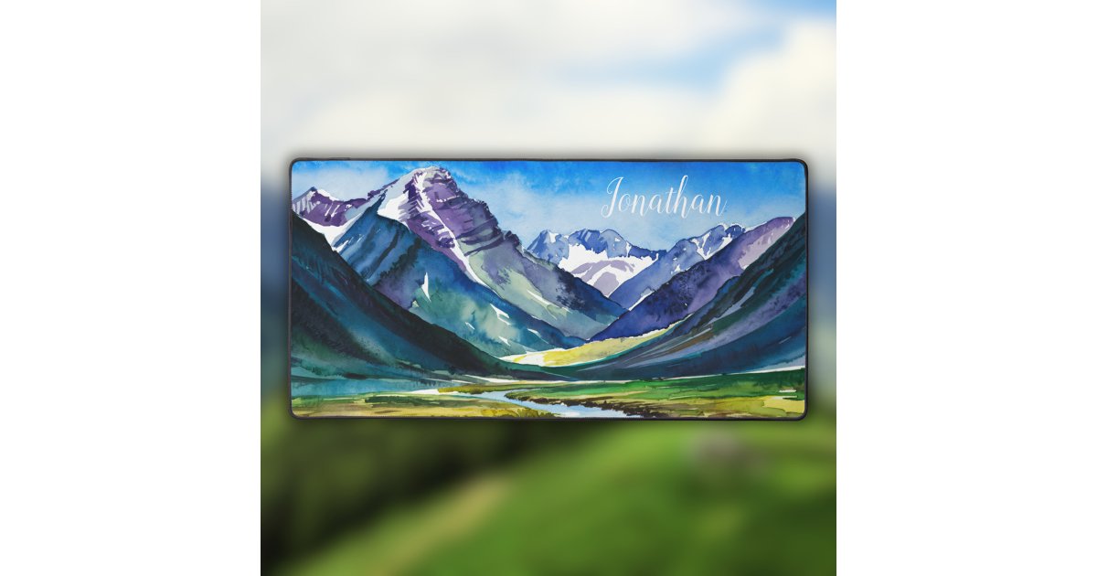 Watercolor Mountains Scenic Landscape Desk Mat | Zazzle