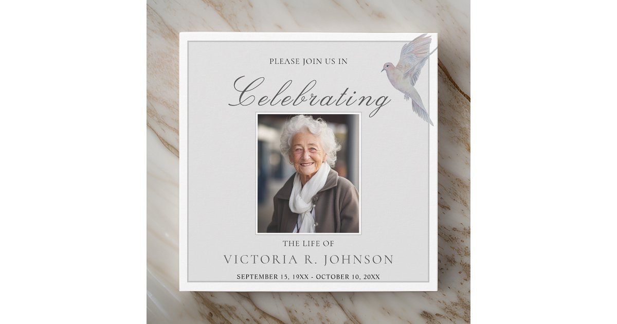 Watercolor Mourning Dove Celebration of Life Photo Invitation | Zazzle