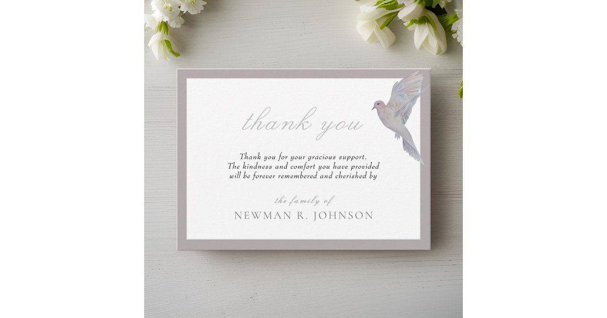 Watercolor Mourning Dove Memorial Thank You Note Card | Zazzle